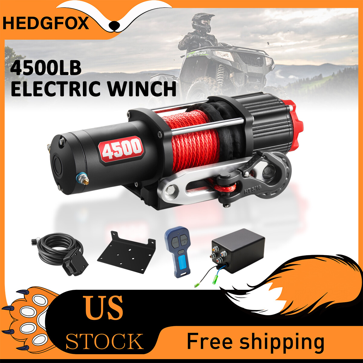Electric Winch 4500LBS 12V DC Synthetic Rope Towing Truck Ideal For UTV ...