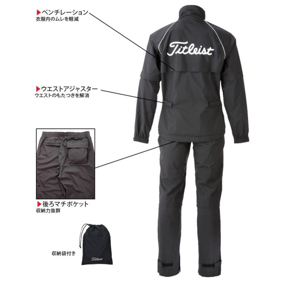TSMR1592 Titleist Golf Stratch Rain Wear Jacket Pants set M Size Black ...
