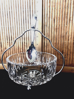 Vintage Crystal Jam/Condiment Bowl with Hanging Spoon | eBay