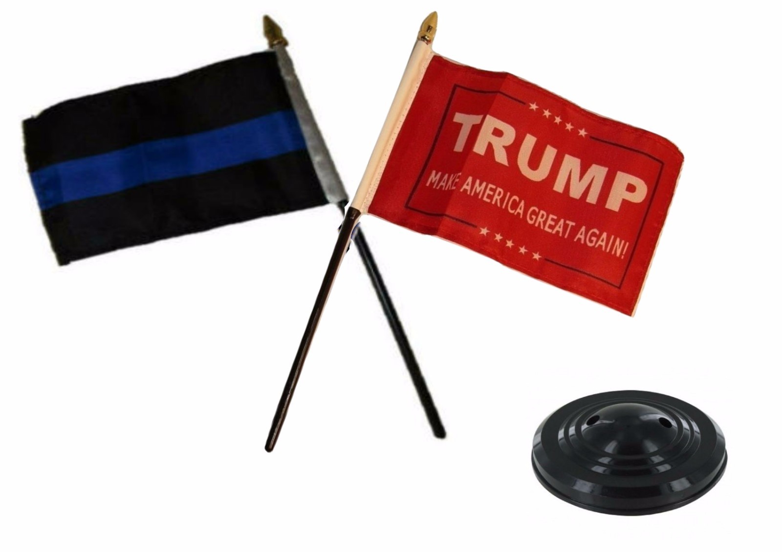 Donald Trump President Red & Police Blue Flags 4"x6" Desk Set Table ...