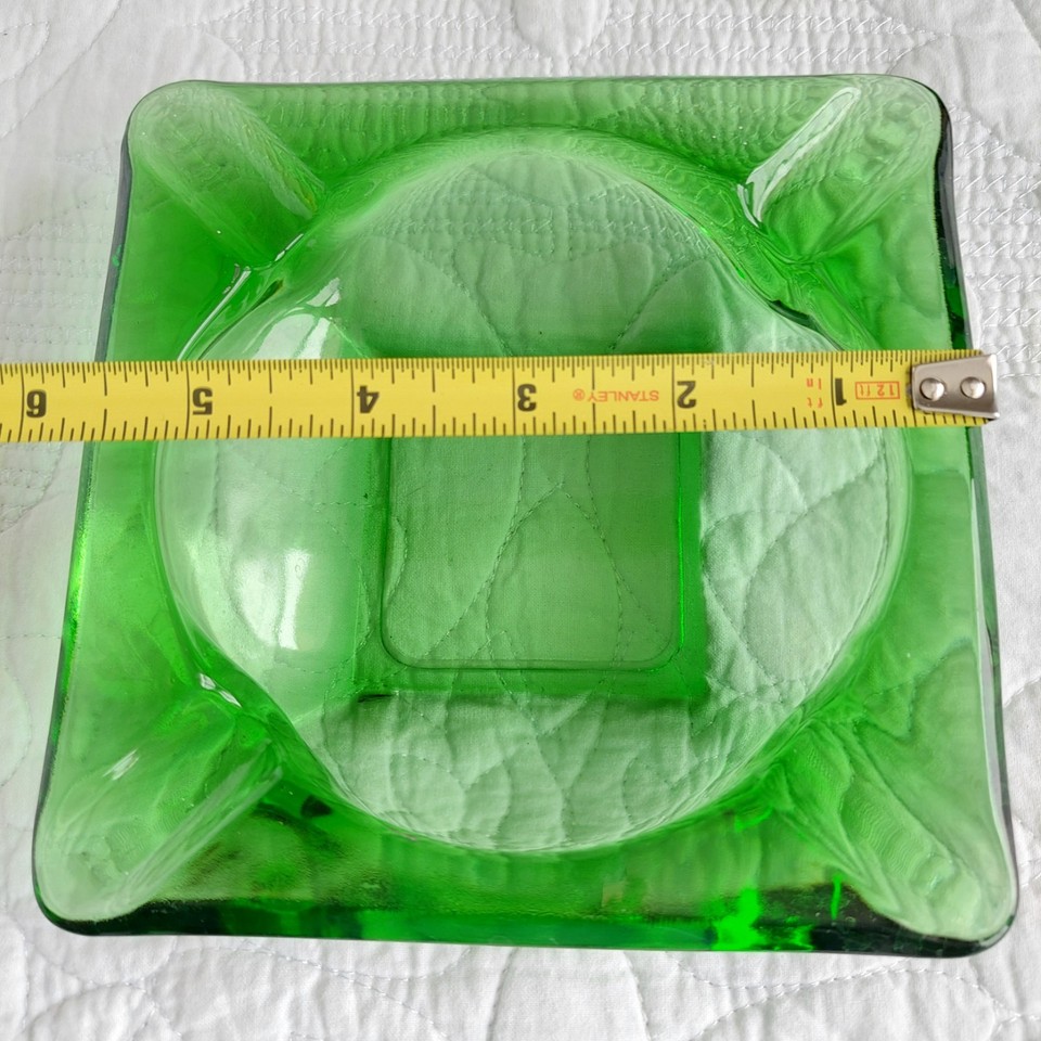Vtg Ashtray 1940s Cigar Anchor Hocking Emerald Green Glass Square ...