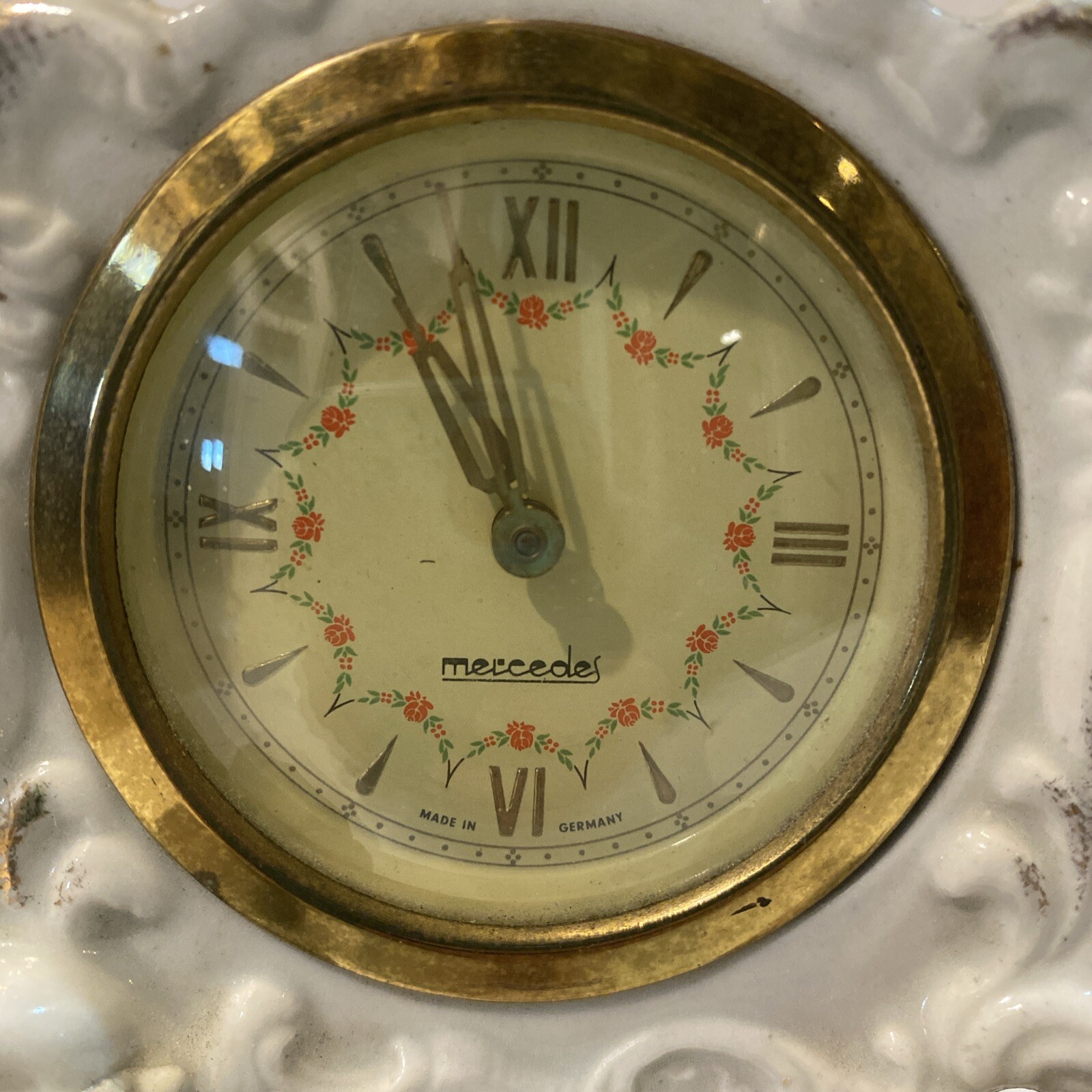 Antique Mercedes Hauser German Porcelain Wind Up Mantel Clock Gold ...