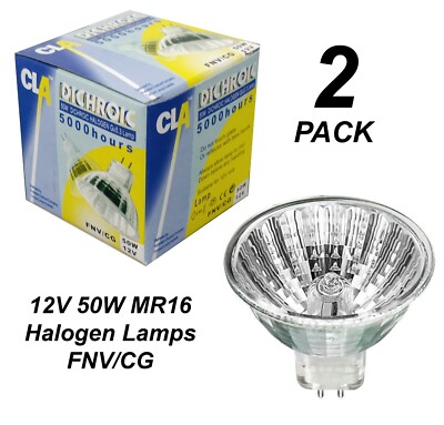2 x CLA 12V 50W MR16 Dichroic Halogen Light Bulbs Globe FNV/CG Glass ...