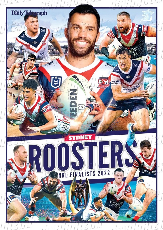 Framed 2022 SYDNEY ROOSTERS NRL Poster JAMES TEDESCO - 45cm x 32cm x ...