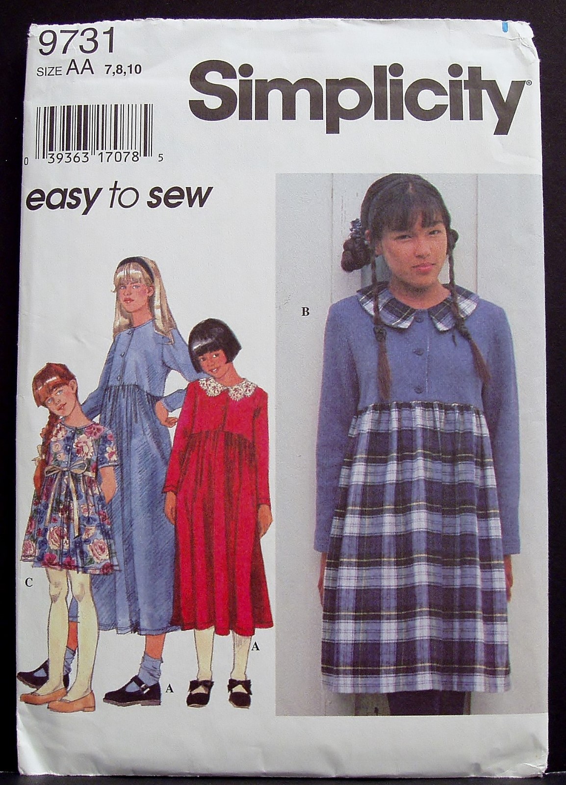 Simplicity Girls' Prairie Dress Lace Collar Sewing Pattern 7,8,10 9731 ...