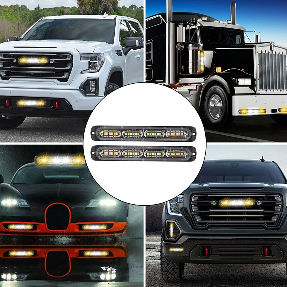 2pc Amber/White 24LED Car Truck Strobe Light Bar Flashing Indicator ...