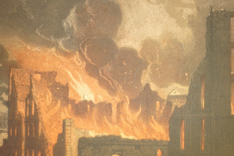 SABATIER 1823-1891 GRANDE LITHO INCENDIO COMUNE PARIS DOCK VILETTE ...