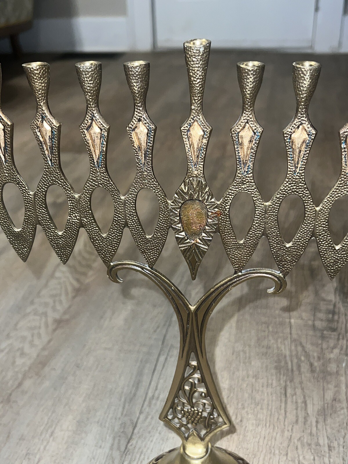 Vtg Judaica Large Old Jewish Brass Menorah w Eilat Stone,Hanukkah Made ...