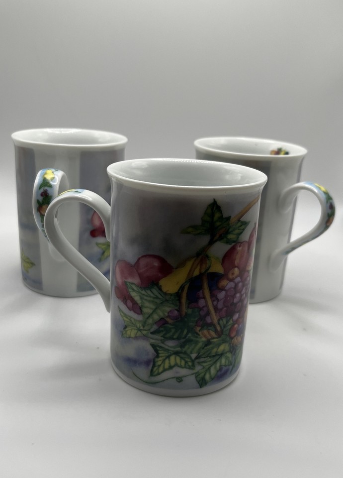 3 Coffee Mugs 4" Fruit Theme Gallery by Inhesion Kathleen Parr McKenna ...