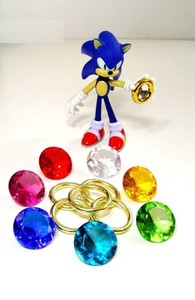 "LARGE" 7 Chaos Emeralds & 5 Power Rings -Sonic the Hedgehog Series
