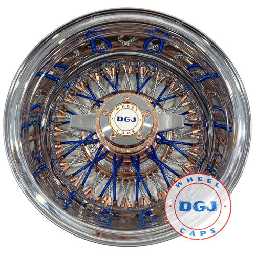 DGJ 13x7 Rev 72 CL Diamond Spokes, Candy Blue & Rose Gold Lowrider Wire ...