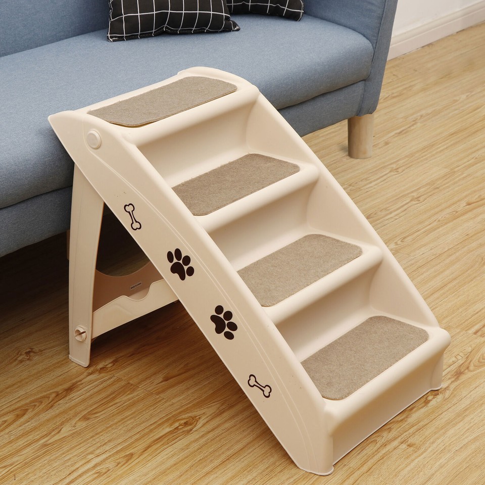 Pet Stairs Foldable Dog Ladder for High Bed w/ Support Frame 4 Non-slip ...