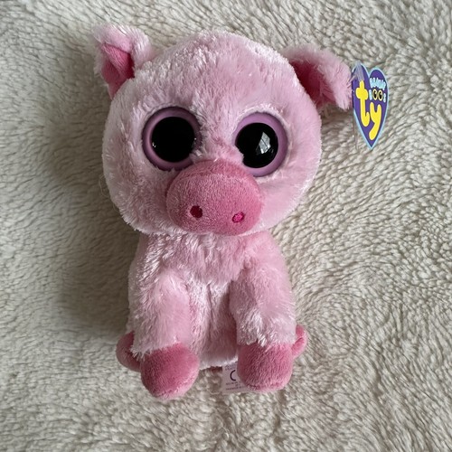 Ty Beanie Boo 6” Corky Pink Pig Tags Stuffed Animal Toy Solid Eye Color ...