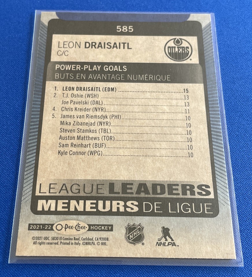 2021-22 O-Pee-Chee - Blue Border #585 Leon Draisaitl League Leaders SP ...