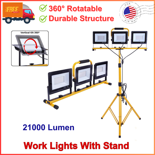 21000 Lumen Work Lights With Stand, 3 Adjustable Head LED Work Light ...