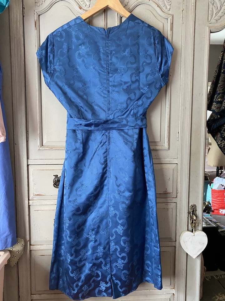 Stunning Vintage ‘Binnie Model’ 50s Blue Brocade Satin Wiggle Cocktail ...