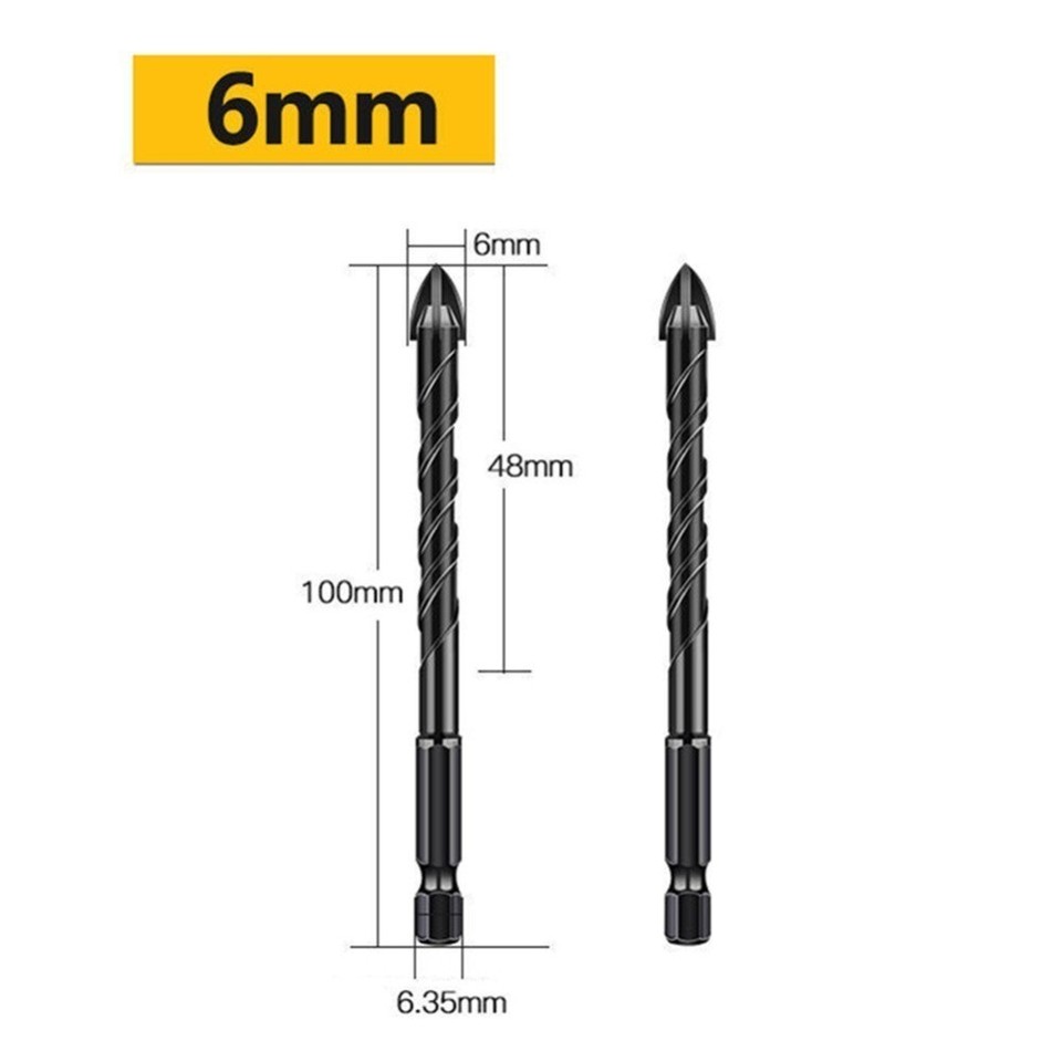 10PC 6mm Tile Drill Bits Glass Ceramic Hex Shank Cross Spear Head For ...