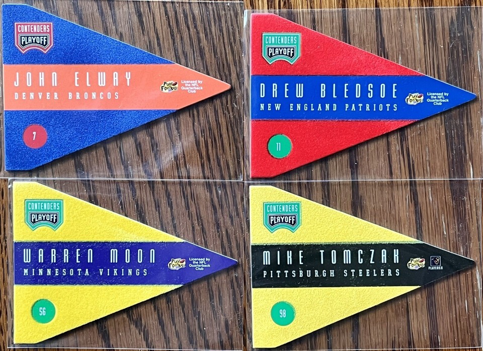 (4) 1996 Playoff Pennants John Elway,Drew Bledsoe,Warren Moon, Mike ...