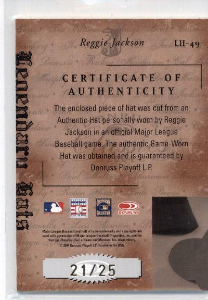 2004 Donruss Classics Legendary Hats Material #49 Reggie Jackson Angels ...