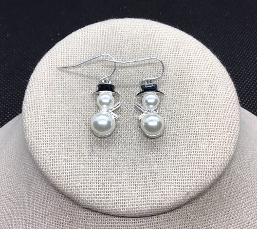 Vintage Christmas Holiday Costume Silver Tone Enameld Snowman Drop Earrings B656 | eBay