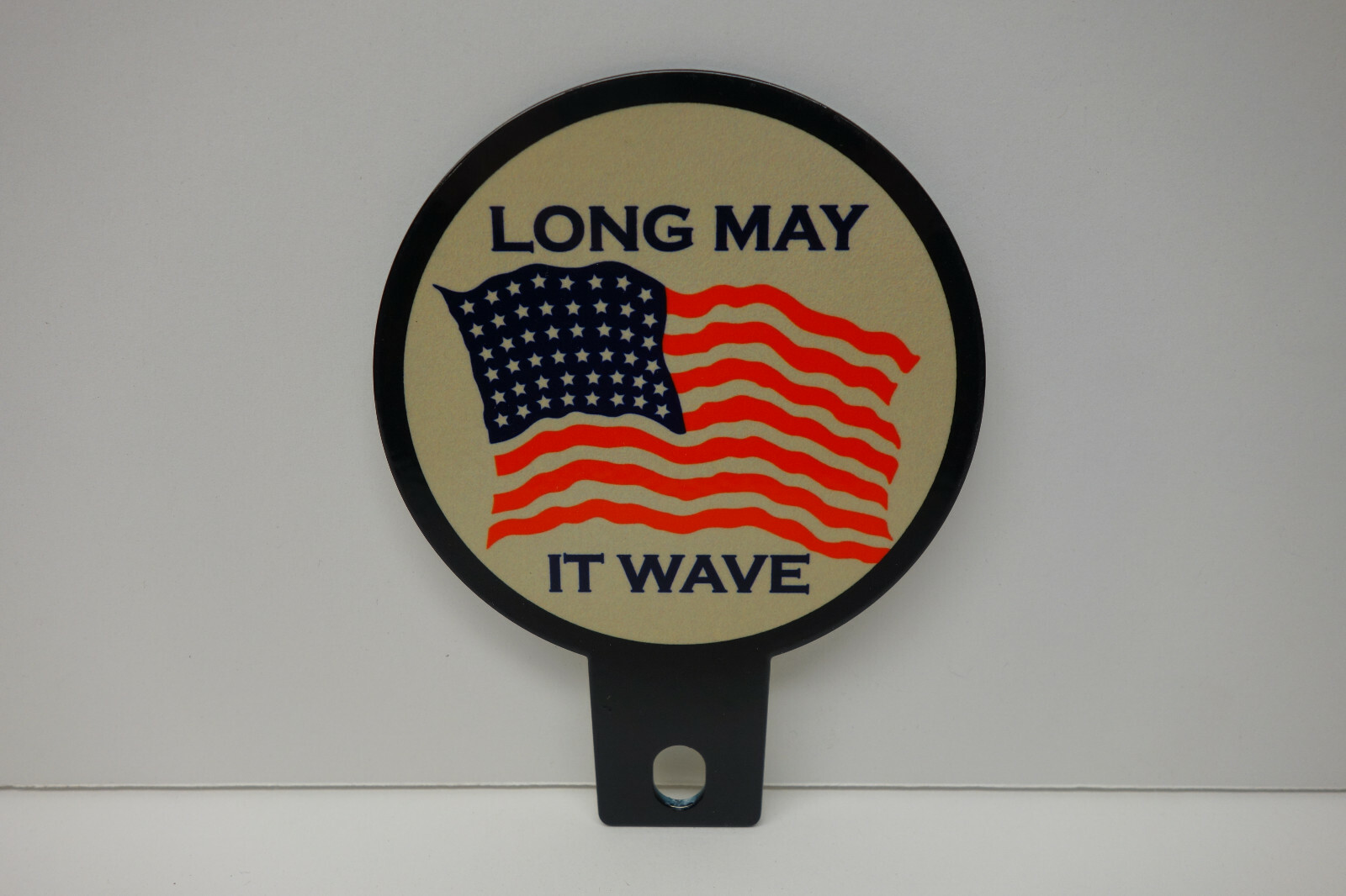 LONG MAY IT WAVE LICENSE PLATE TOPPER! 4 1/2" WIDE BY 3 1/4" HIGH ...
