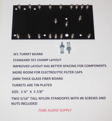 5F1 TWEED CHAMP TURRET BOARD, IMPROVED SPACING, TINNED TURRETS, W ...