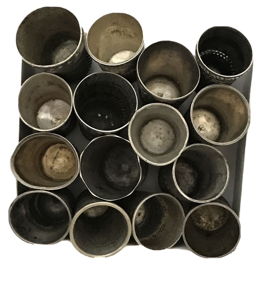ANTIQUE STERLING SILVER THIMBLE LOT COLLECTION 15 MIXED DESIGNER ...