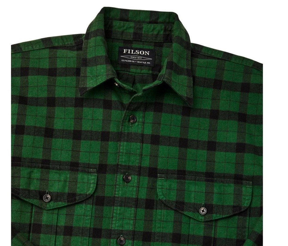 Filson Alaskan Guide Shirt Medium Bottle Black Green Check RARE Flannel ...