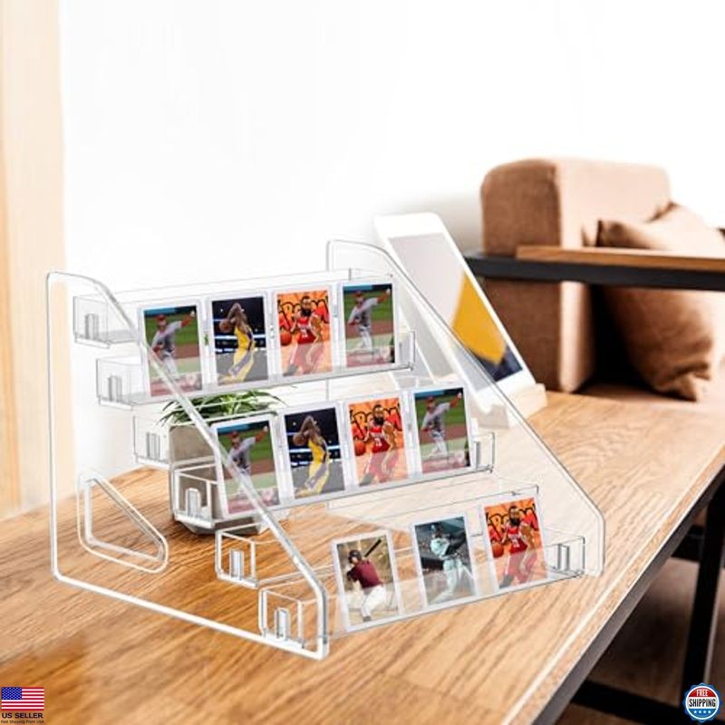 6 Tier 12" Trading Card Display Rack, Clear Vertical Tabletop Sticker ...