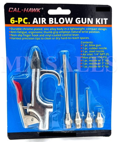 6pc Air Blow Gun Kit Air Compressor Nozzle Tip Needle Inflation Blower ...