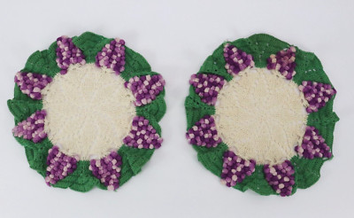 Vintage Lot of 2 Crochet Doily Home Decor Grape Bunches Raised ...