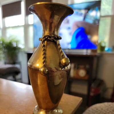 Vintage Brass Bud Vase Urn with Braided Rope & Tassel Design Original ...