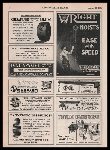 1926 Wright Manufacturing Co. Lisbon Ohio "Super Hoist" Hoists Vintage ...