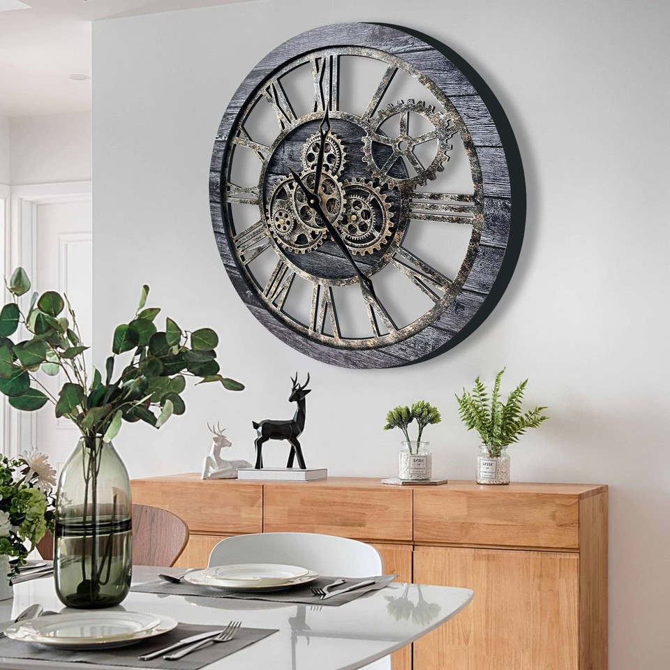 The B-Style Large Wall Clock 24 inch Moving Gear Wall Clock Oversized ...
