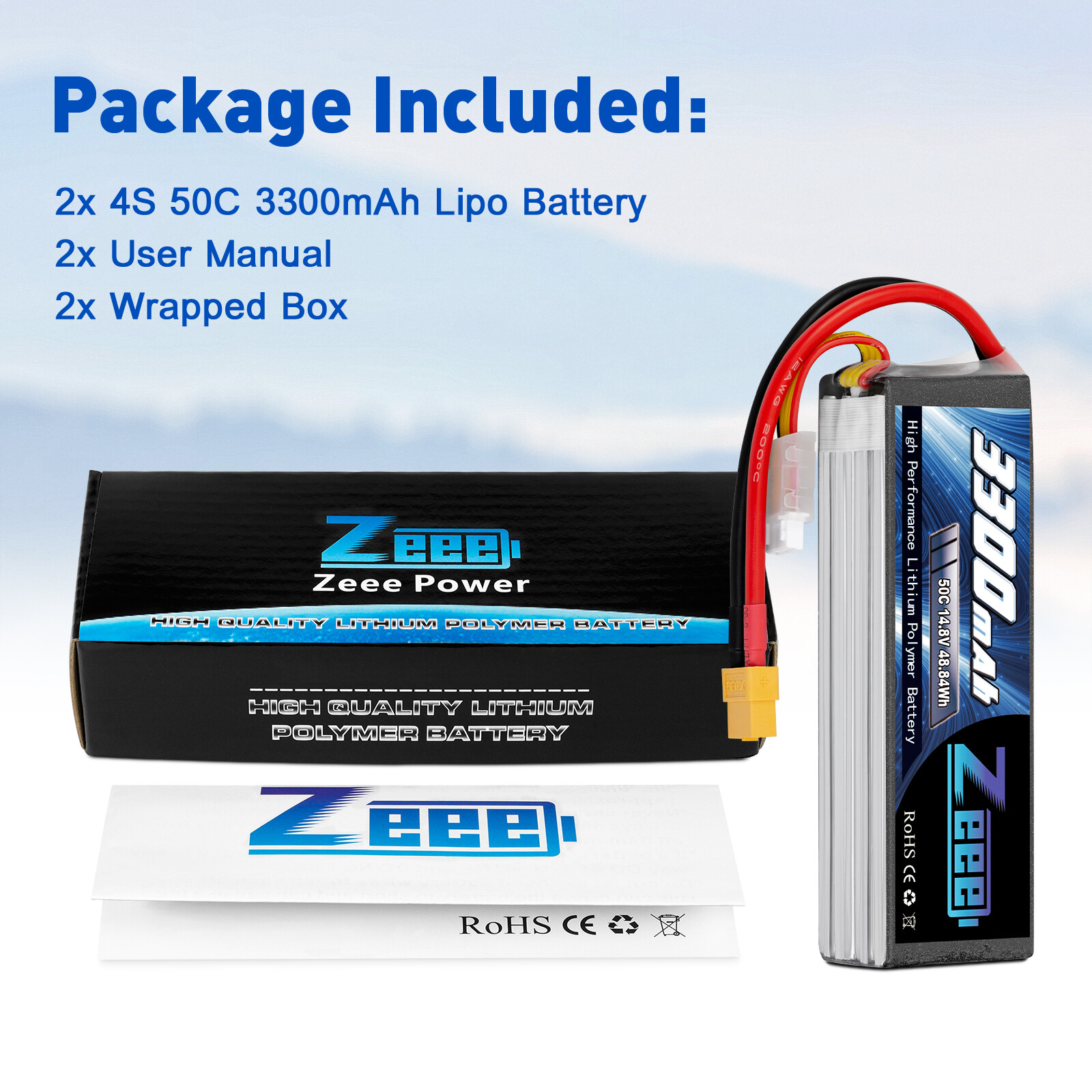 2x Zeee 14.8V 3300mAh 4S Lipo Battery 50C XT60 for RC Car Truck Boat ...
