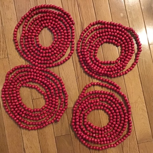 Lot 4 Vintage Cranberry Red Wooden Bead Christmas Tree Garland Strands ...