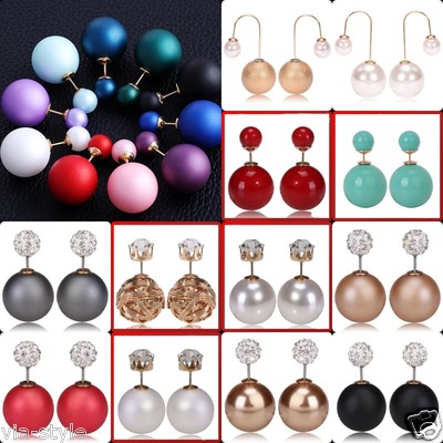 XL Doppel zwei Perlen Ohrringe Shamballa double Strass Zirkonia Gold ...