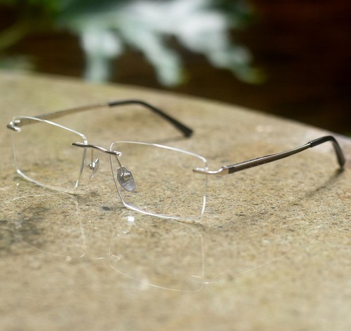Silver Titanium glasses for men Rimless titanium eyeglasses Rectangular ...
