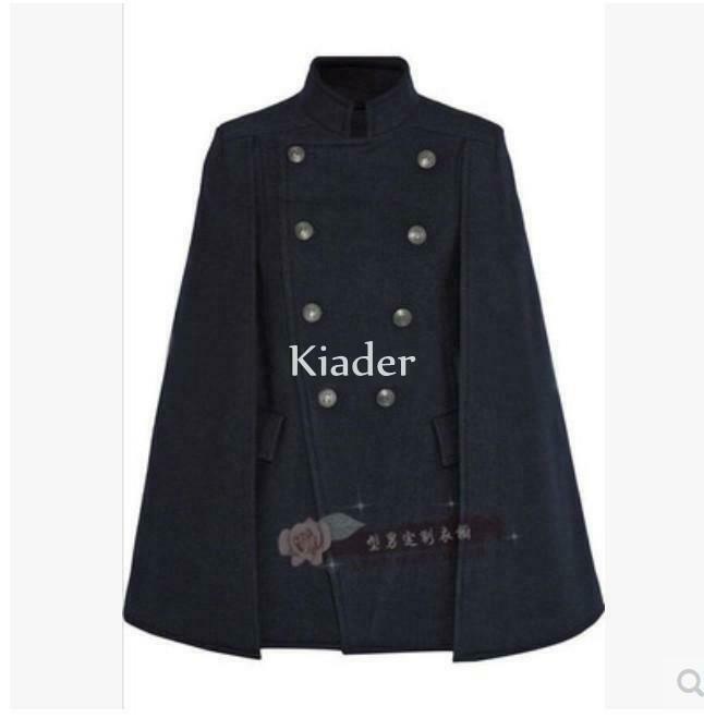 Fashion Men Women Wool Blend Cloak Double Breasted Cape Stand Collar ...