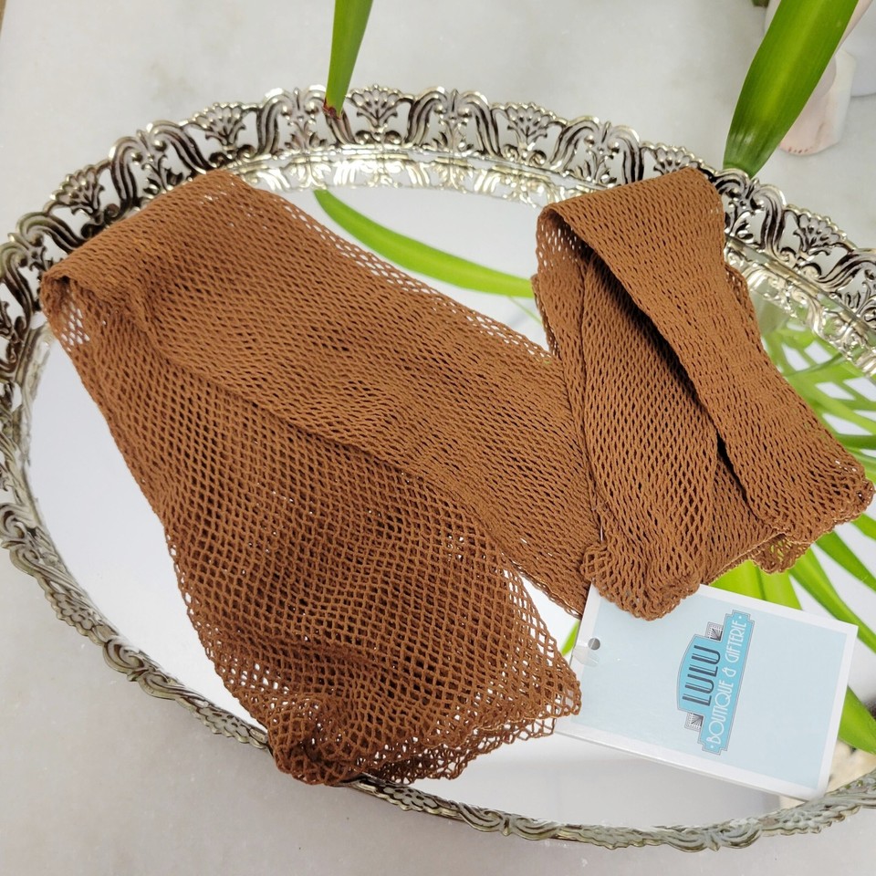 Vintage 60s Brown Fishnet Stockings Seamless Thigh Highs- brown fishnet ...
