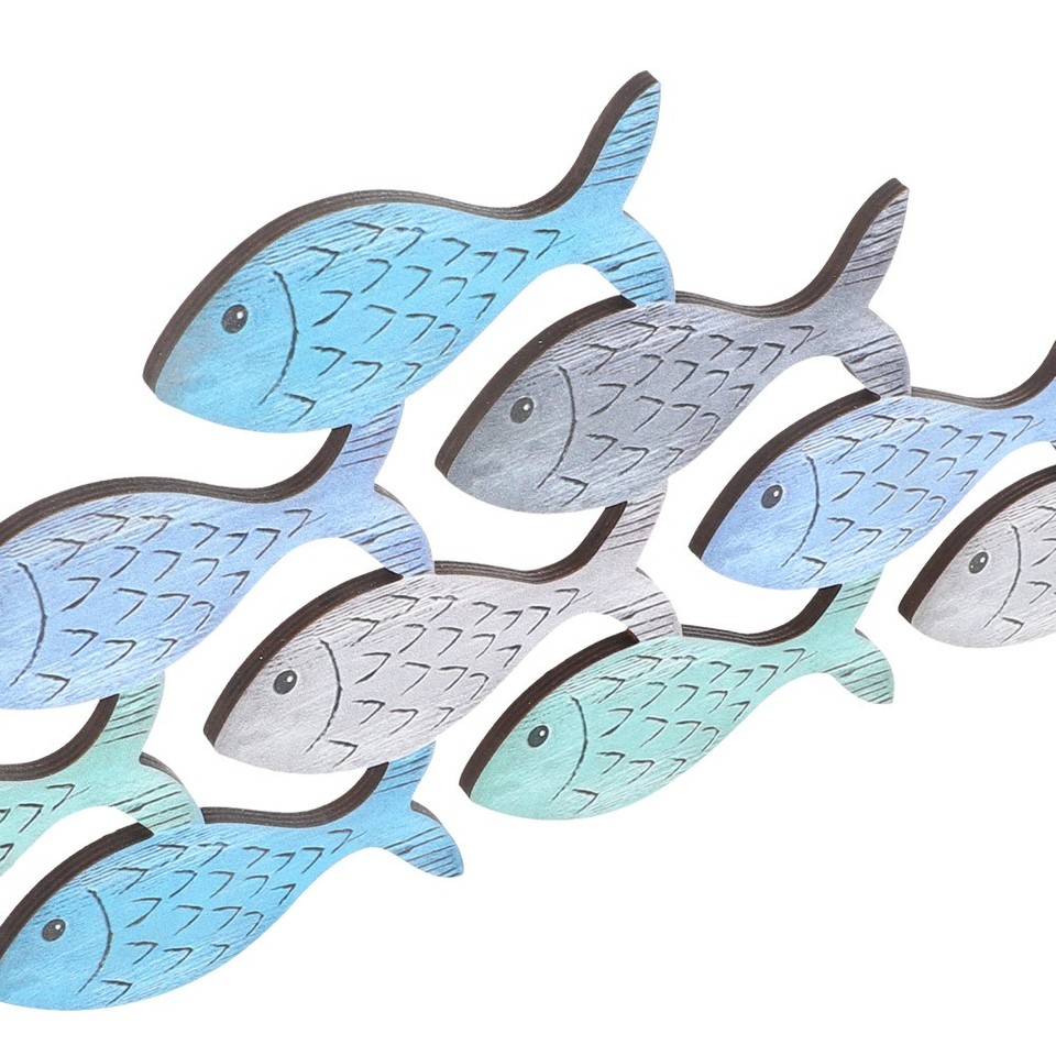Nautical Bathroom Wood Fish Decor Sea Themed Ornaments Beach Wall ...