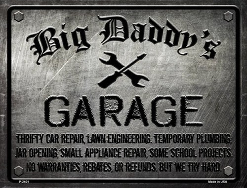 Big Daddys Garage Novelty Sign Bar Shed Garage Games Pool Room Rumpus ...
