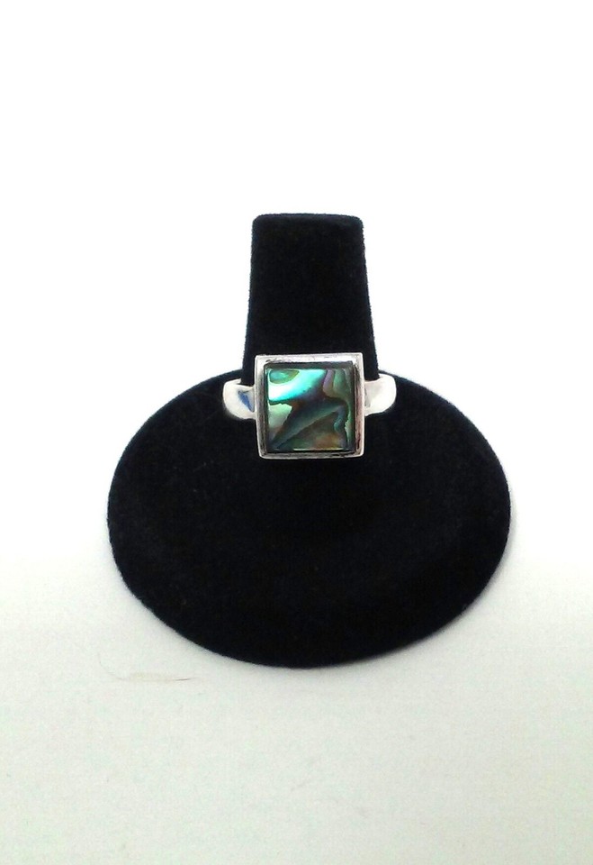 Vtg Thailand C 925 Sterling Silver Square Abalone Shell Band Ring, Sie ...