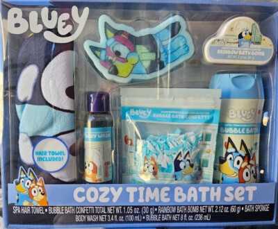 Bluey Cozy Time Bath Set 6 piece towel bathbomb confetti body wash ...