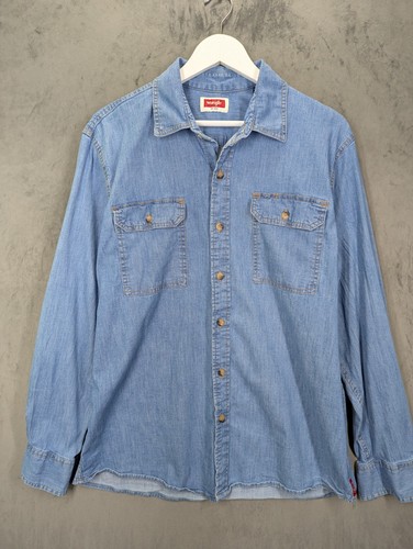 Wrangler Denim Shirt Men Size Large Relaxed Contrast Stitch Blue Cotton ...