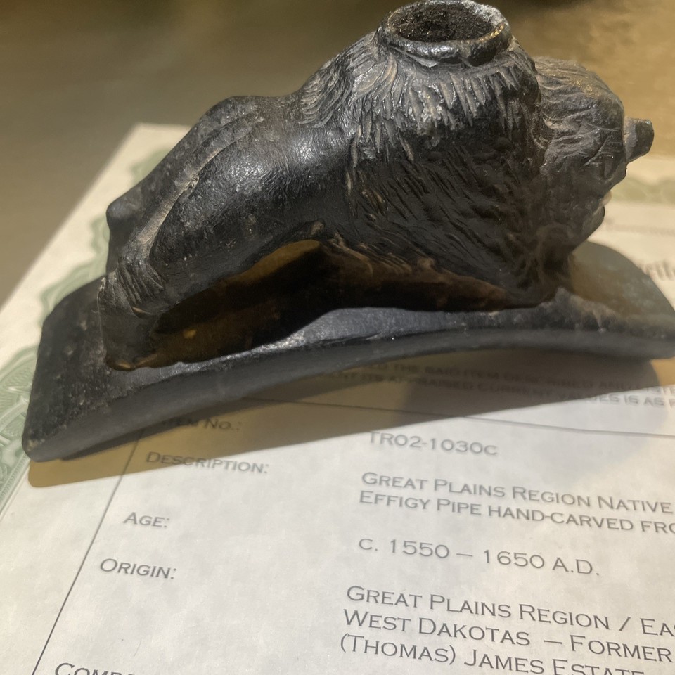 Great Plains Region, Native American, Buffalo Pipe Hand Carved gray ...