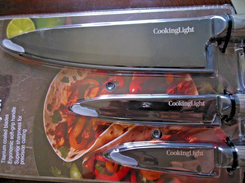 Cooking Light * 3 Pc * Knives With Sheaths*Titanium Coated Steel *Free ...