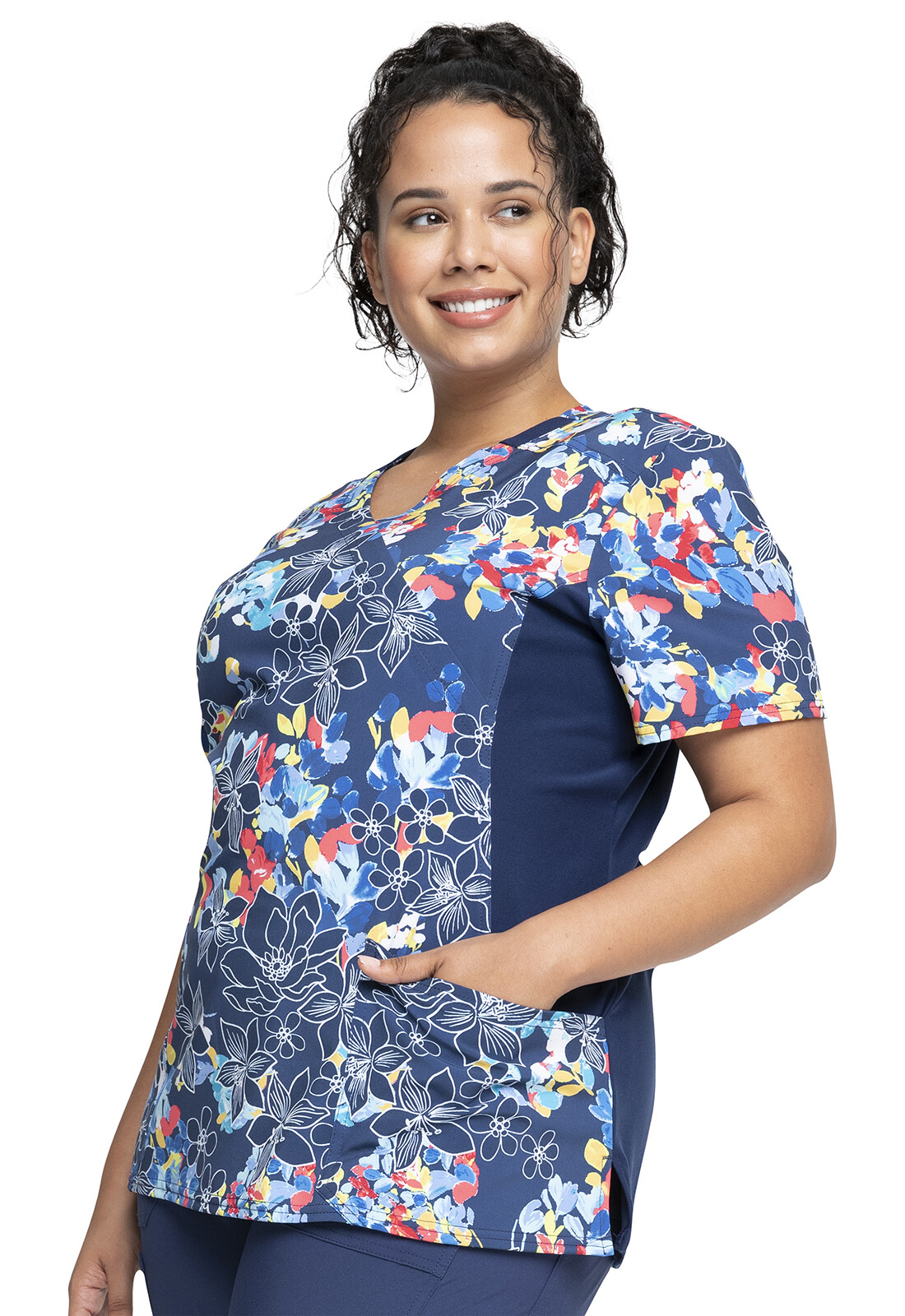 Fleur Frenzy Cherokee Scrubs iFlex Mock Wrap Knit Panel Top CK642 FUNZ ...