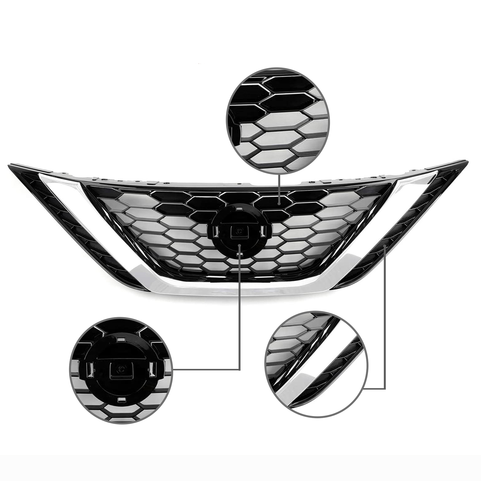 Front Chrome & Black Bumper Grille FIT 2016 2017 2018 Nissan Sentra ...