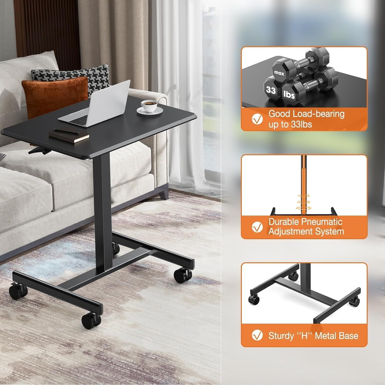 Adjustable Height Portable Laptop Desk with Wheels Mobile Small Stading ...